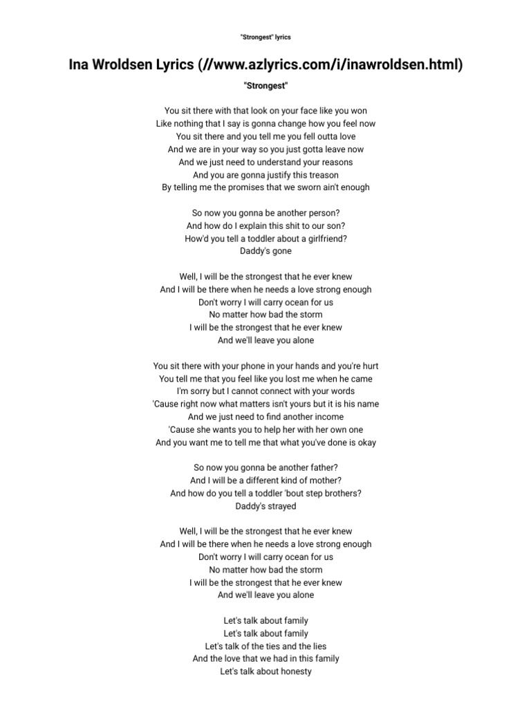Ina Wroldsen - Strongest Lyrics | PDF