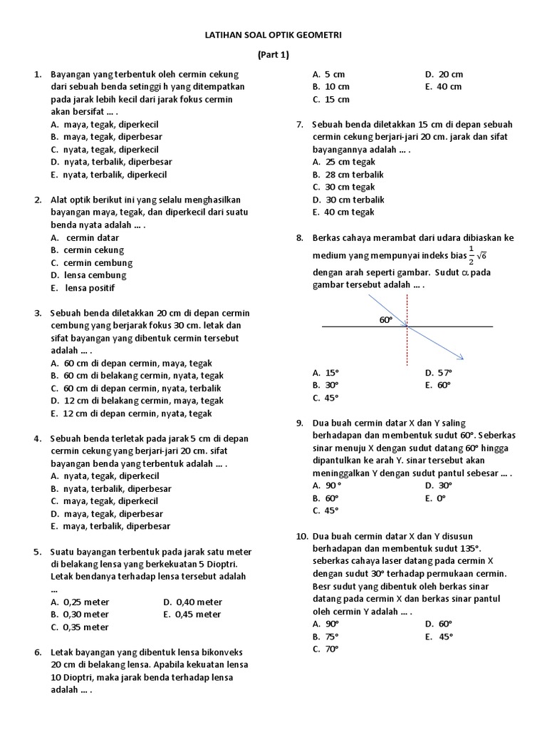 Latihan Soal Optik Geometri Part 1 | PDF