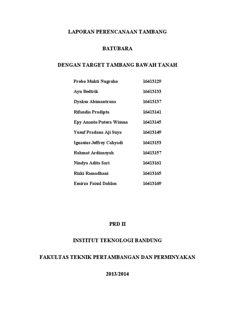 Laporan Tambang Batubara Bawah Tanah | PDF Laporan Tambang Batubara Bawah Tanah | PDF
