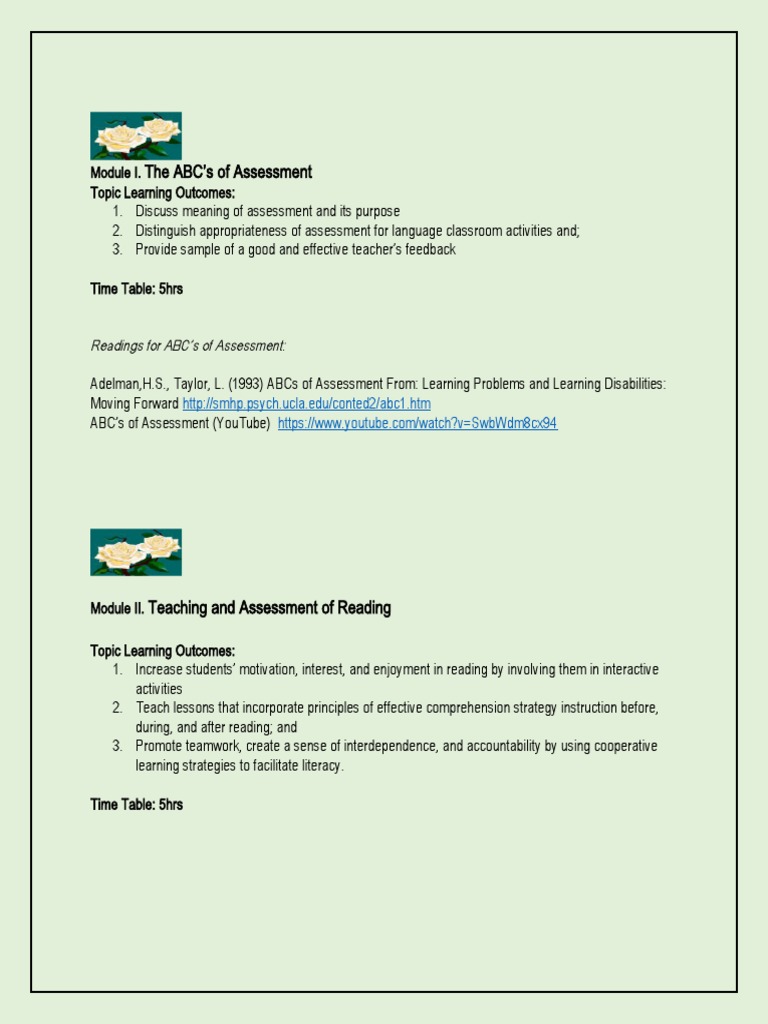 Module 1 and Module 2 - Elt 5 | PDF | Reading Comprehension | Syllable