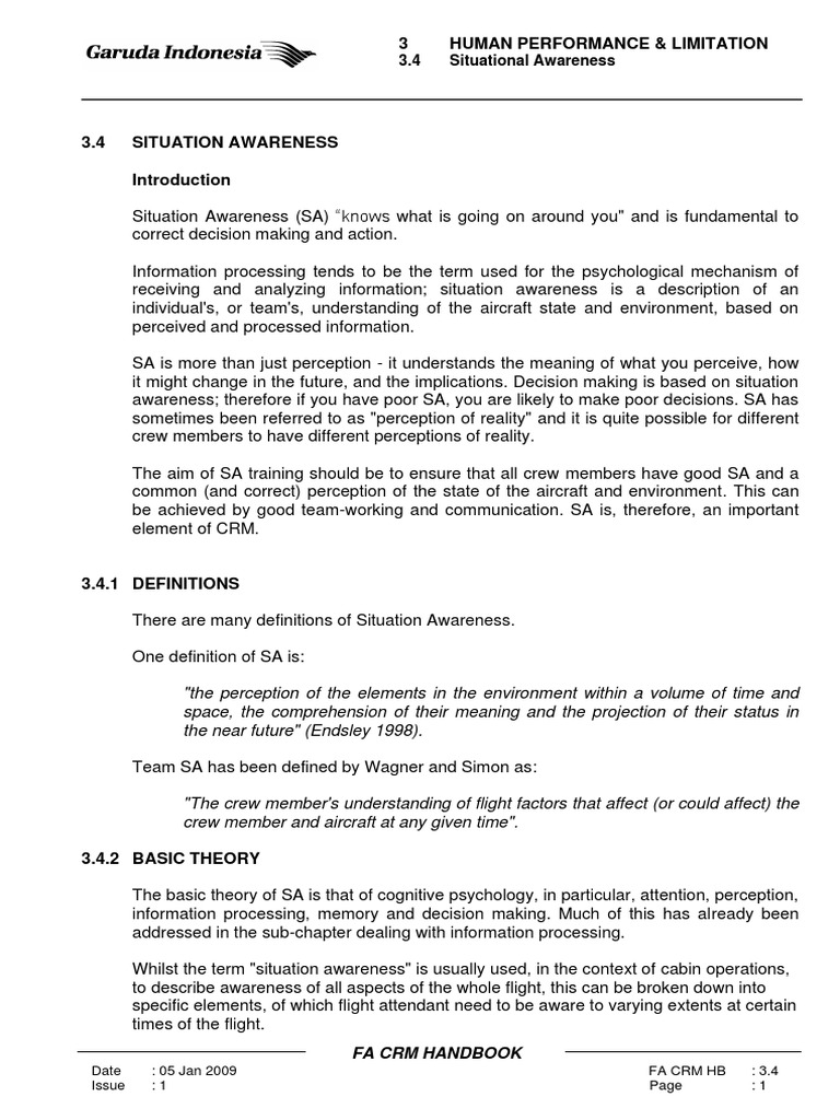 3.4 Situational Awareness | PDF | Situation Awareness | Perception