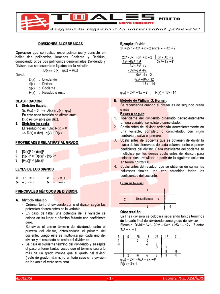 05 Division Algebraica | PDF | División (Matemáticas) | Aritmética