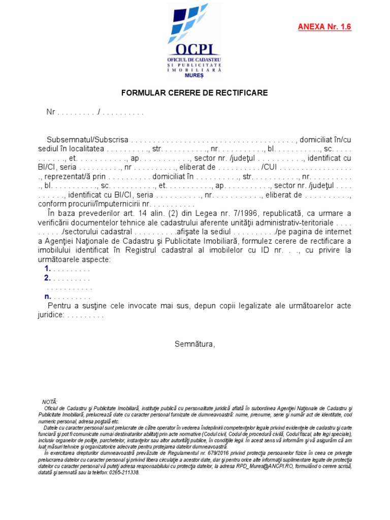 Formular Cerere Rectificare | PDF