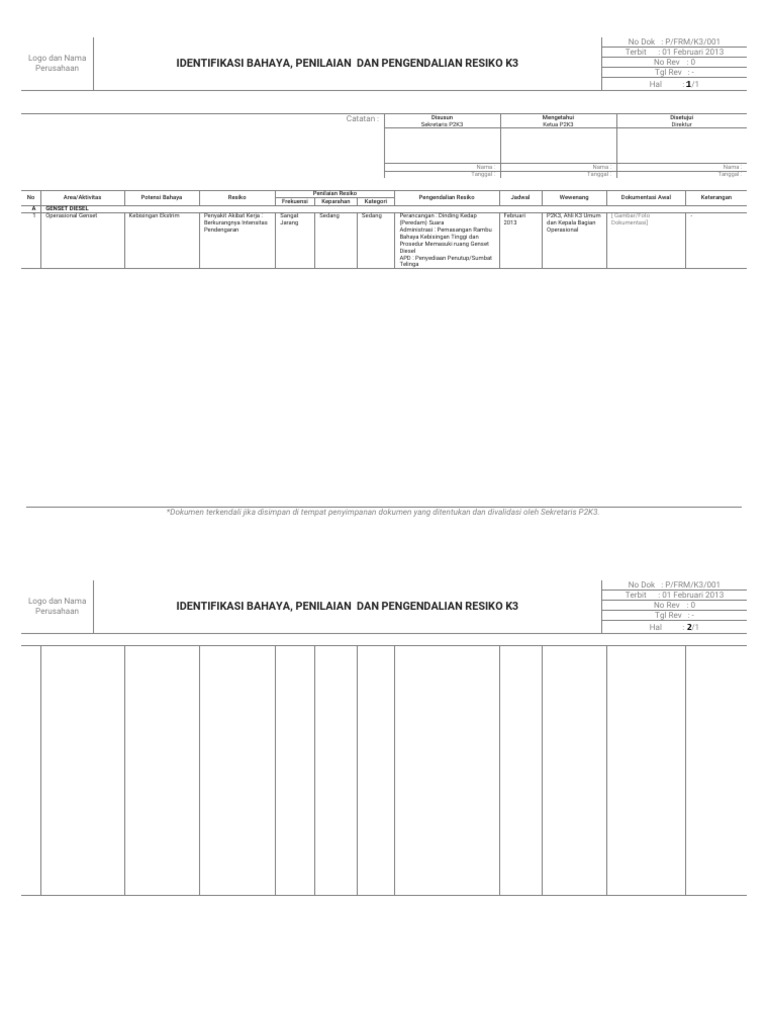 Form Identifikasi Bahaya, Pengendalian Dan Penilaian Resiko K3 | PDF