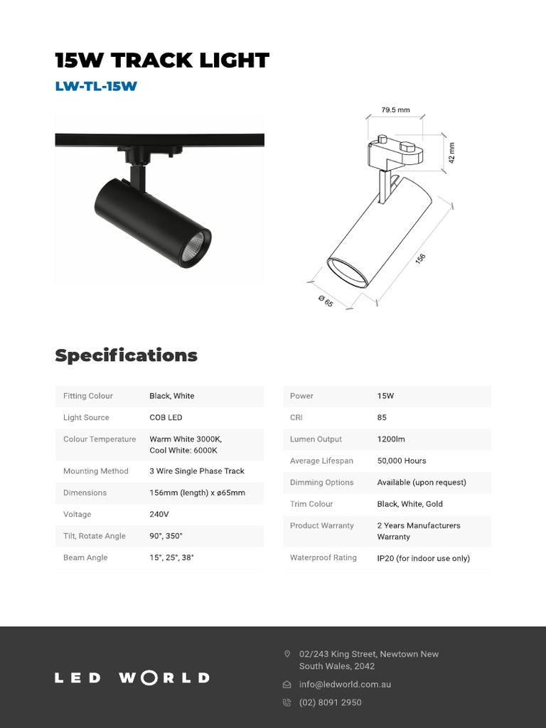 15w Track Light Product Specification Sheet | PDF
