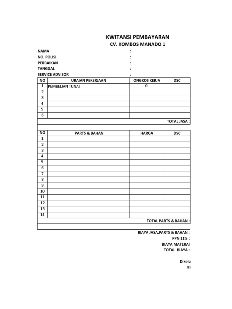 Kwitansi Pembayaran CV Kombos | PDF