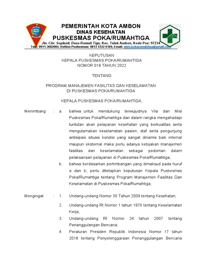 SK Program Manajemen Fasilitas Dan Kesehatan | PDF