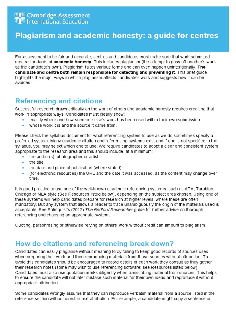 2069 Plagiarism and Academic Honesty A Guide For Centres | PDF ...
