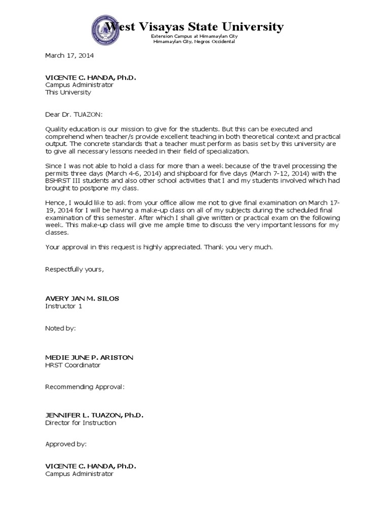 Letter For Make Up Class | PDF