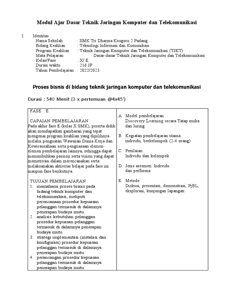 Dasar-Dasar Kejuruan Teknik Jaringan Komputer Dan Telekomunikasi | PDF