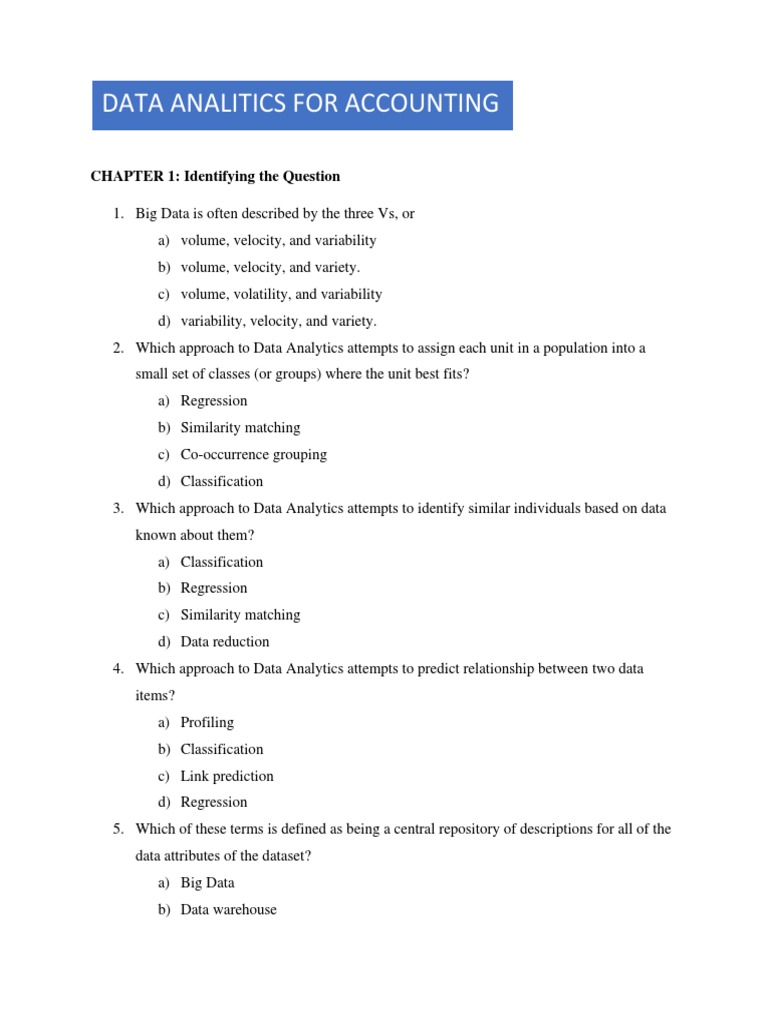 Data Analytics For Accounting Exercise Multiple Choice and Discussion ...