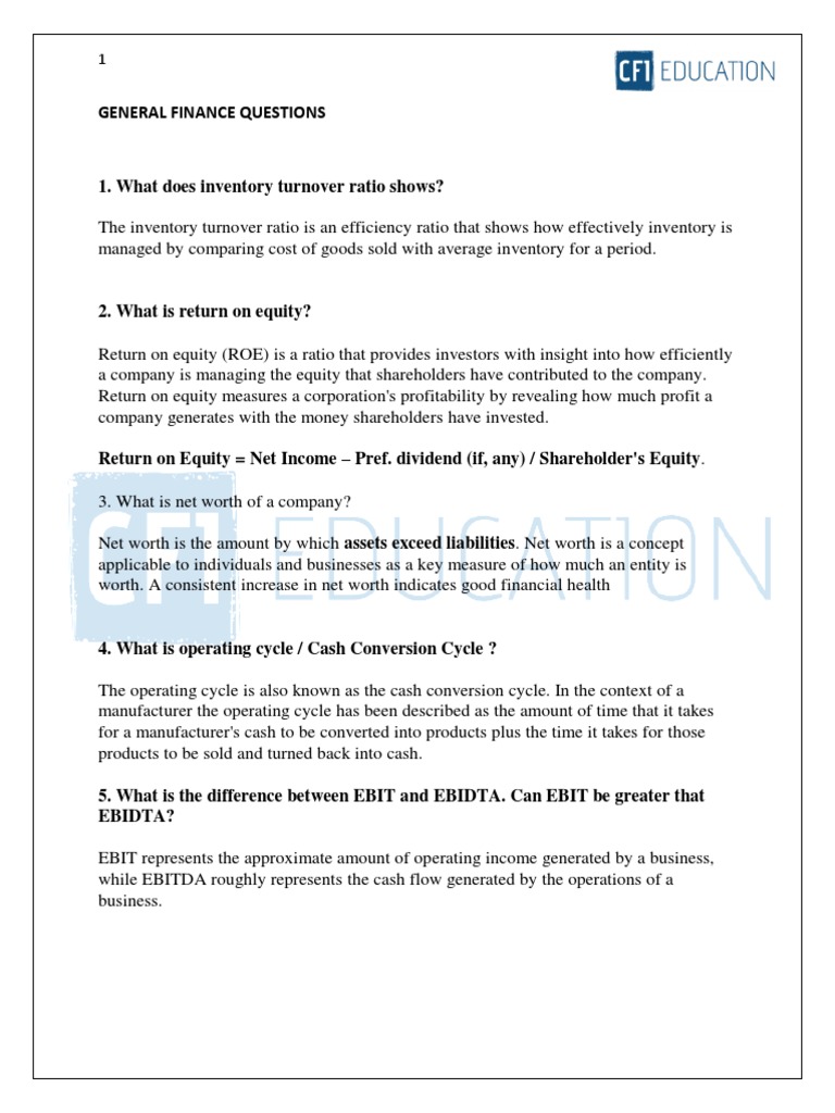 Finance Interview Questions and Answers 1 | PDF | Option (Finance ...