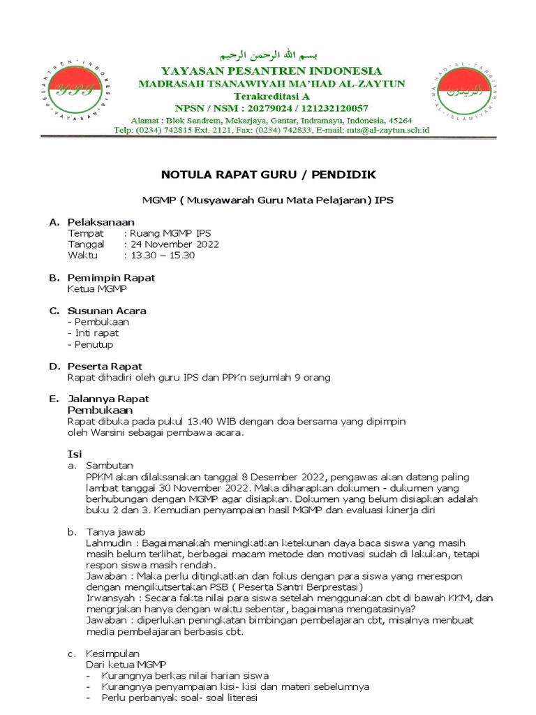 Format Notulen Nov 2022 | PDF