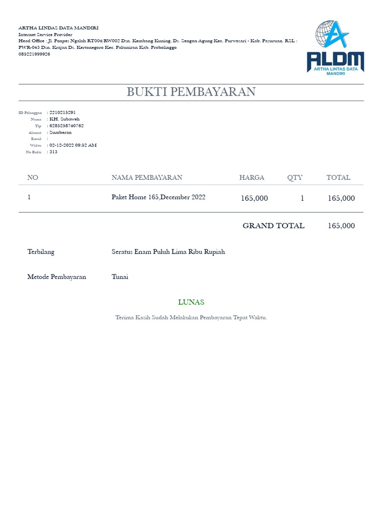 e-BIlling System Bukti Pembayaran | PDF