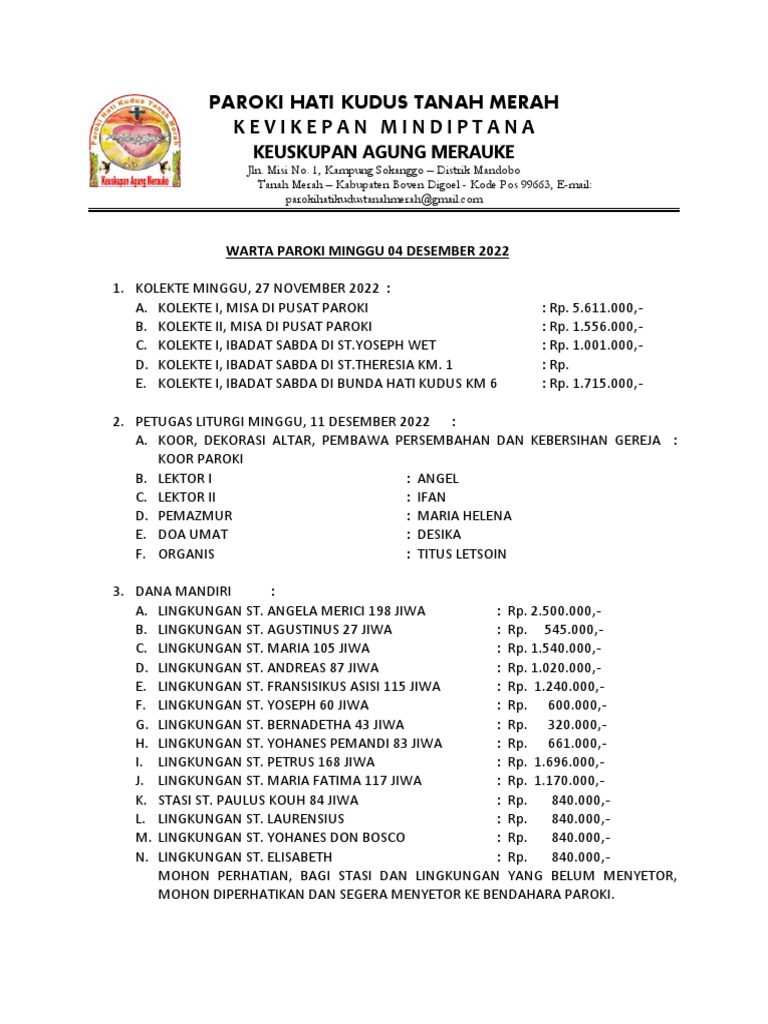 Warta Paroki Hati Kudus 4 Des 2022 | PDF | Ilmu Sosial