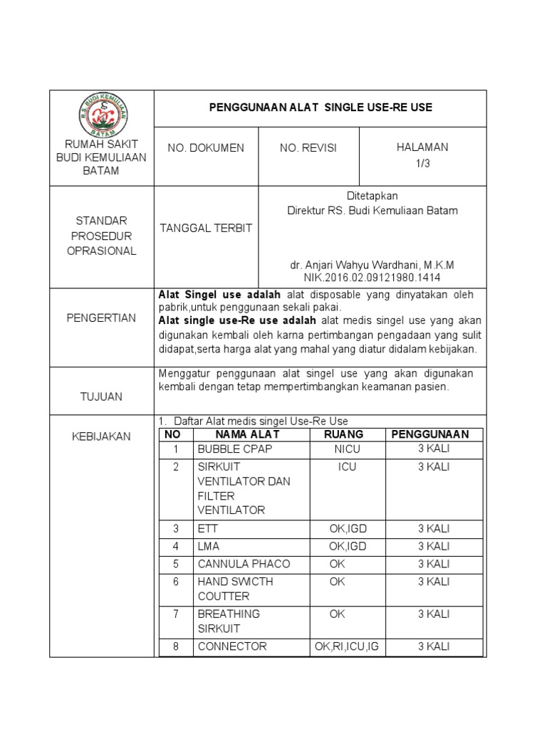 Contoh Spo Singel Use Menjadi Reuse | PDF