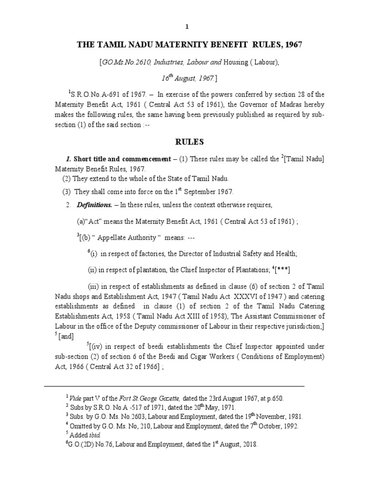 Tamil Nadu Maternity Benefit Rules 1967 | PDF | Pregnancy | Childbirth