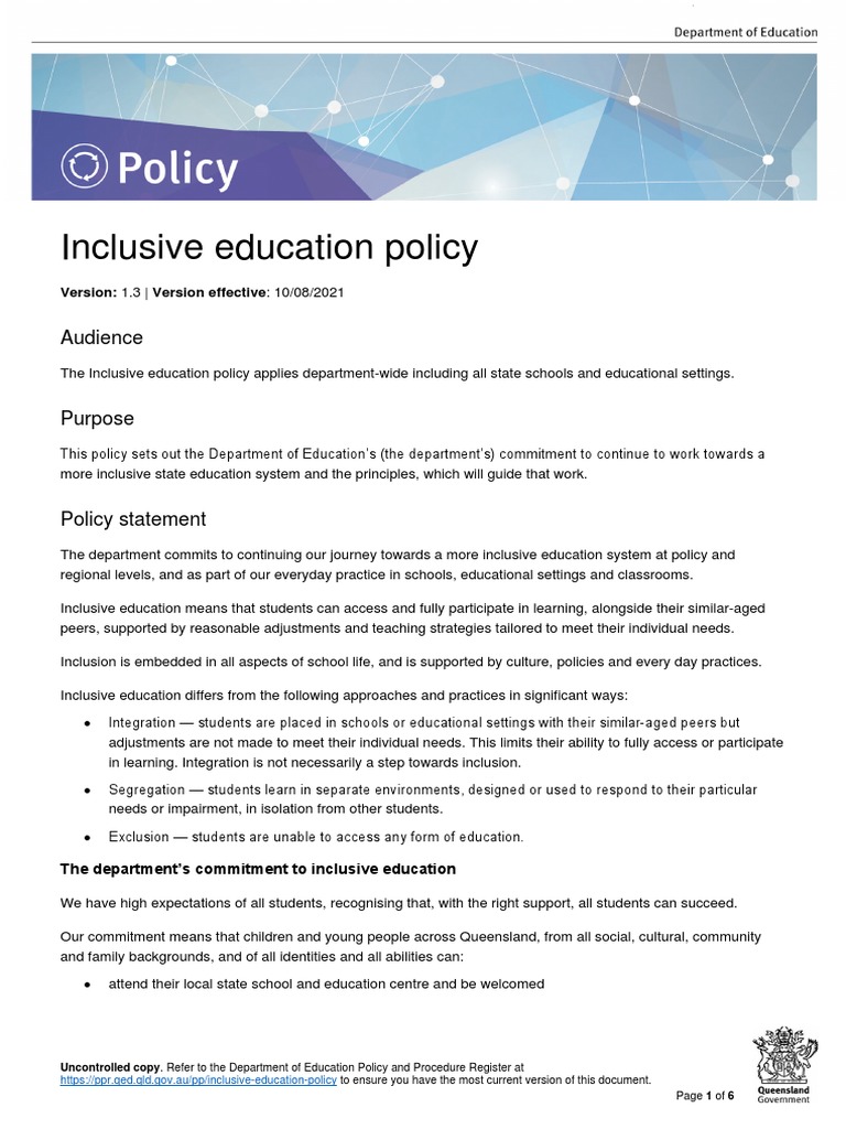 inclusive-education-policy | PDF | Inclusion (Education) | Discrimination