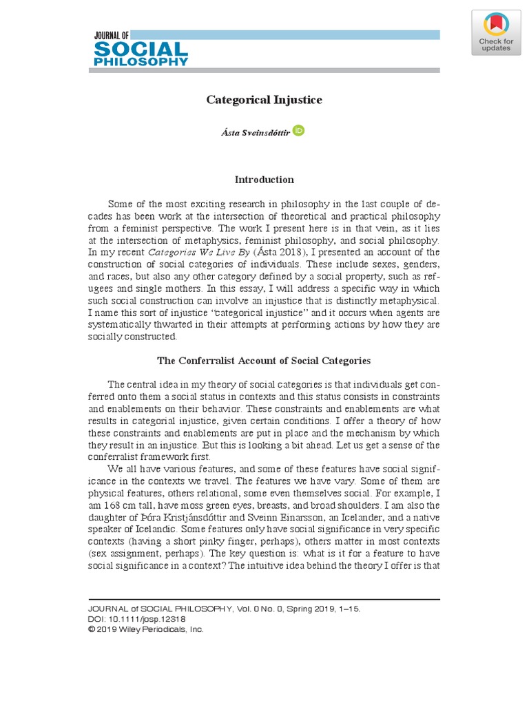 Ásta Categorical Injustice | PDF | Intersectionality | Stereotypes