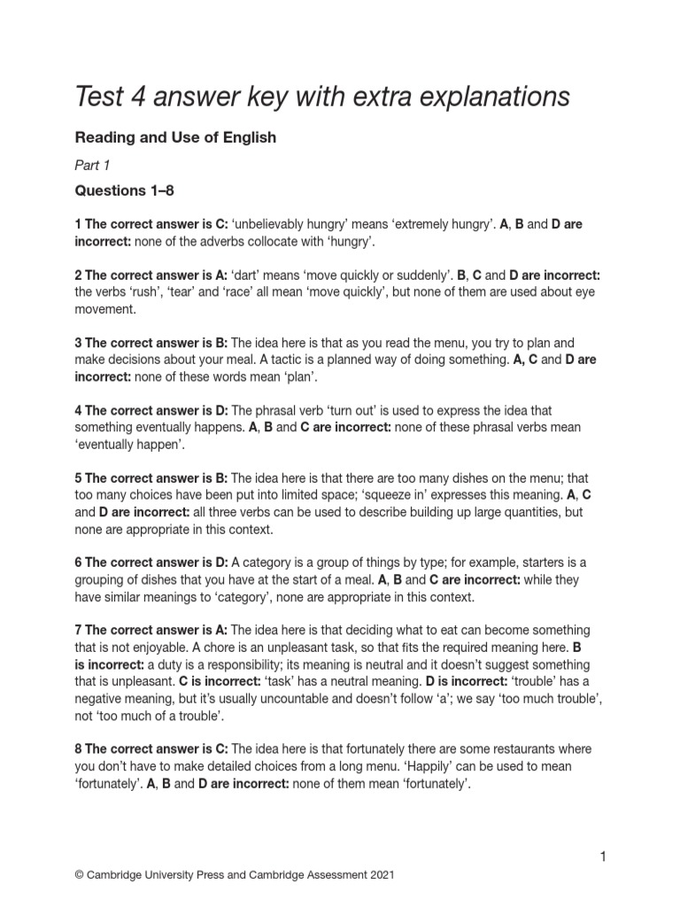 C1 Advanced 4, Test 4 Answer Key, Reading and Use of English | Download ...
