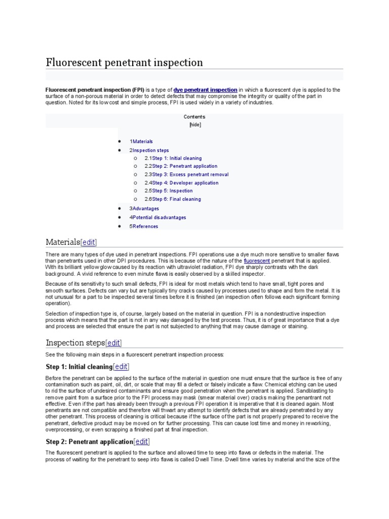 Fluorescent Penetrant Inspection | PDF