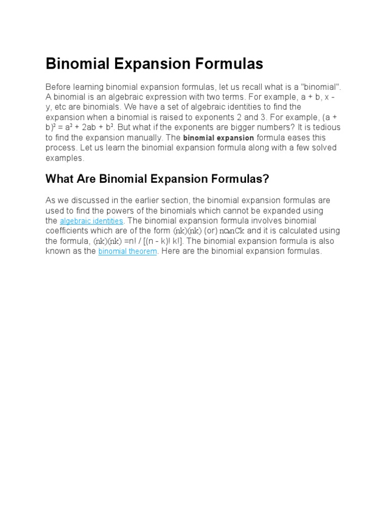 Binomial Expansion Formulas Explained | PDF