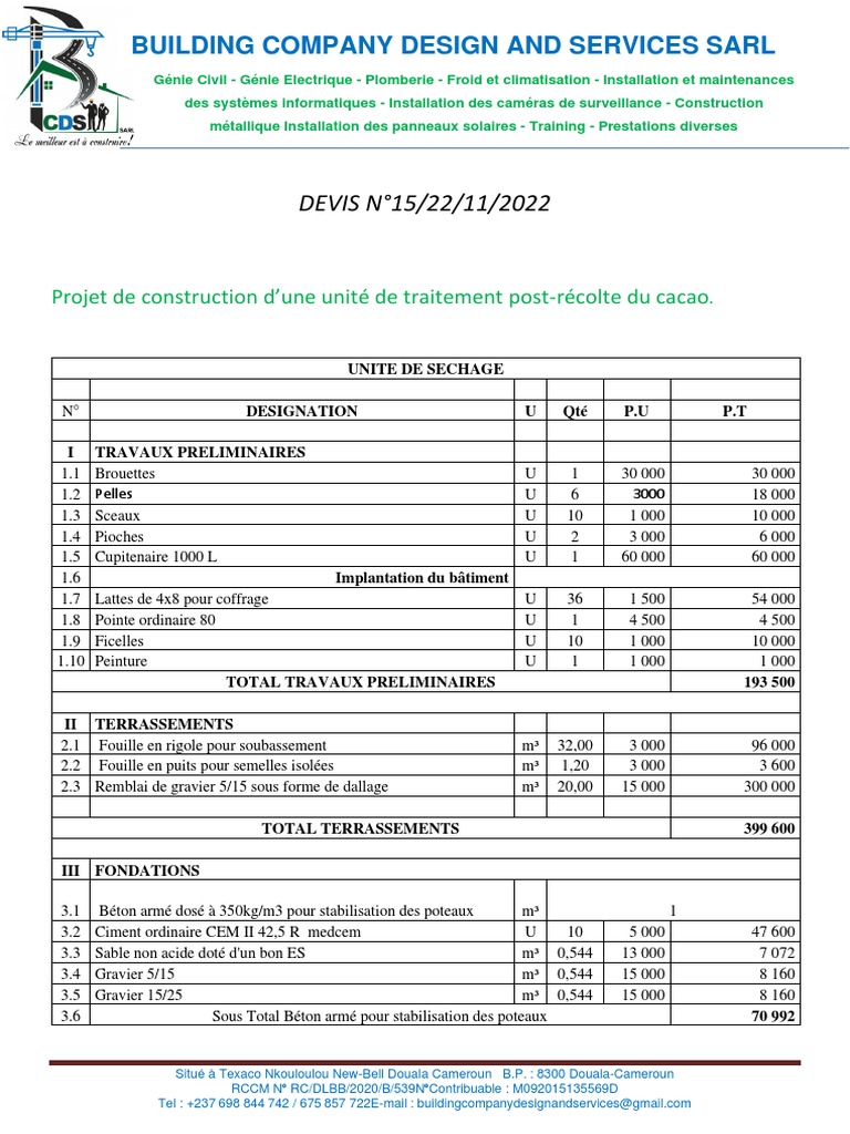 Estimation des coûts de construction au Cameroun | PDF | Secteurs de l ...
