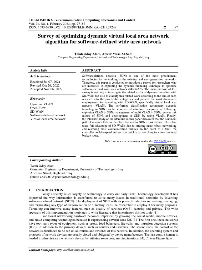 Survey Of Optimizing Dynamic Virtual Local Area Network Algorithm For Software Defined Wide Area 