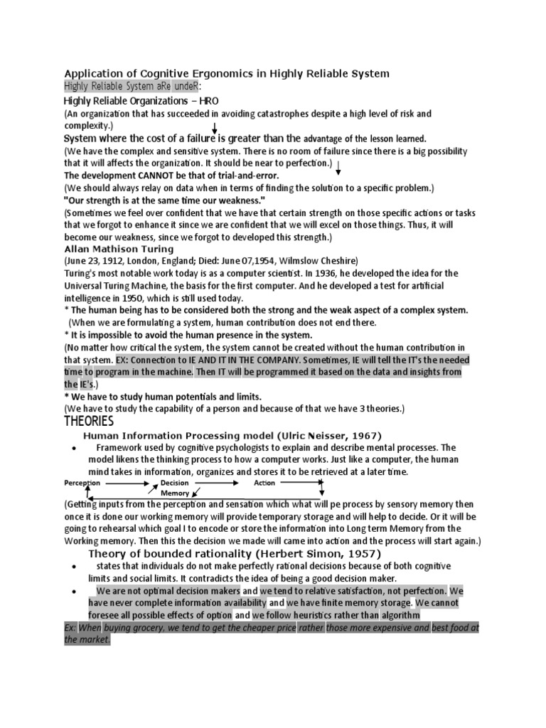 Application of Cognitive Ergonomics in Highly Reliable System | PDF ...