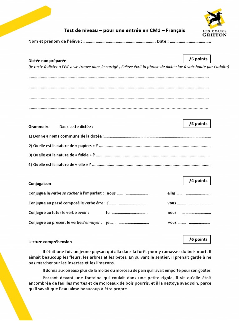 Test de Niveau Francais entreeCM1 Test | PDF | Nid