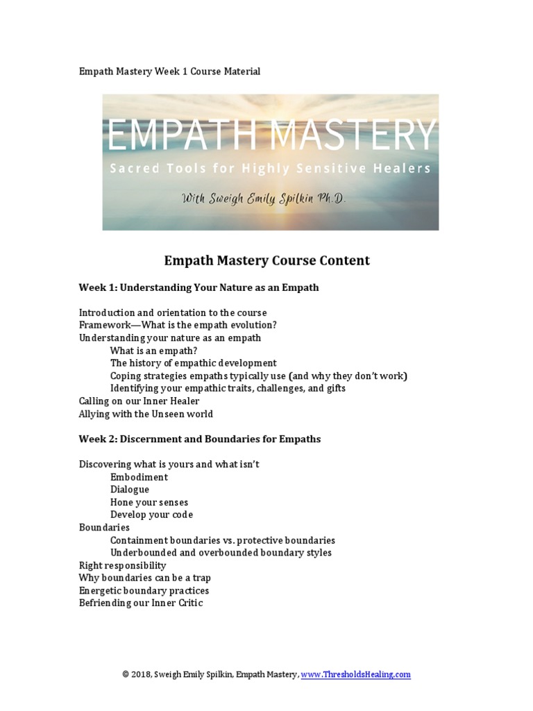 Empath Mastery Week 1 Course Material Pdf Empathy Compassion