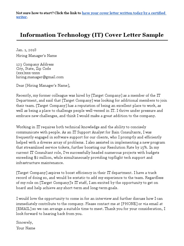 Information Technology Cover Letter Sample MSWord Download | PDF ...