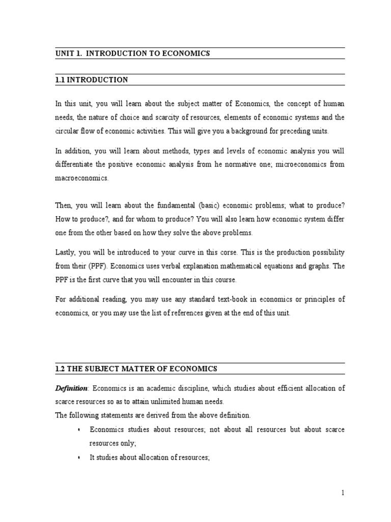 Introduction To Economics Unit 1 | PDF | Economics | Macroeconomics
