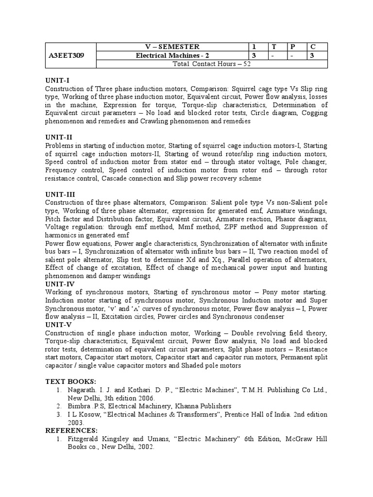 Electrical Machines II Syllabus | PDF | Electric Motor | Magnetism