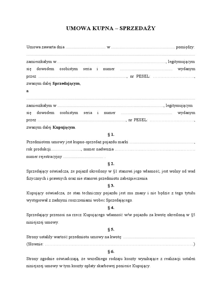 Umowa Kupna Sprzedazy Pdf