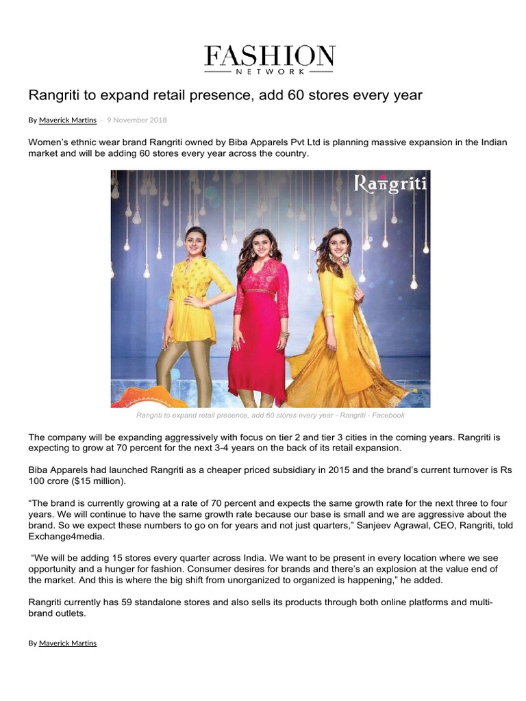 FNW - 1033285 - Rangriti To Expand Retail Presence Add 60 Stores Every ...