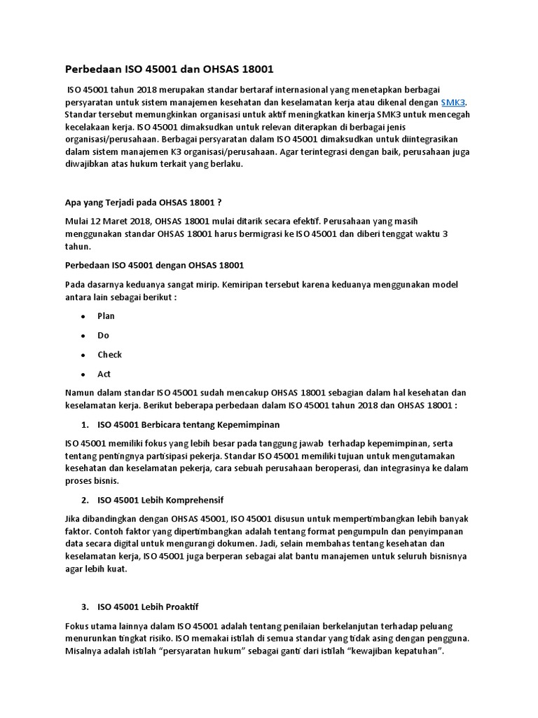 Perbedaan ISO 45001 Dan OHSAS 18001 | PDF | Bisnis