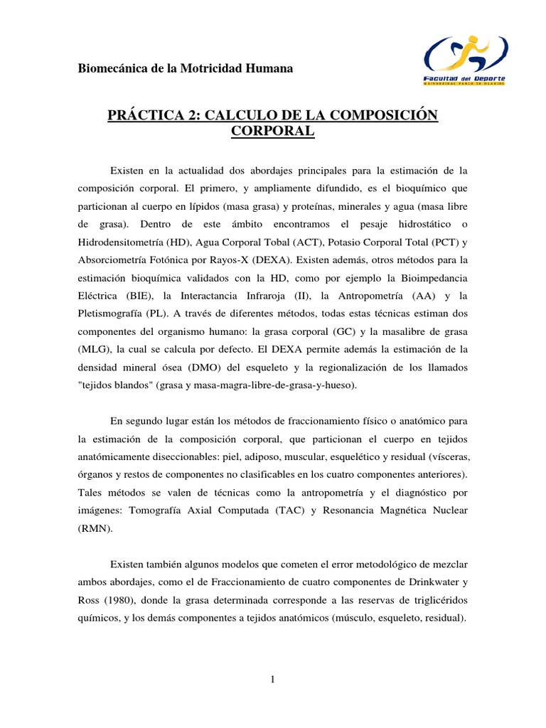 Practica 2 - Calculo de La Composicion Corporal | Descargar gratis PDF | Tejido adiposo | Lípido