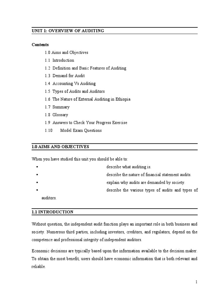 Auditing Principles and Practice I Unit 1&2 | PDF | Audit | Financial Audit