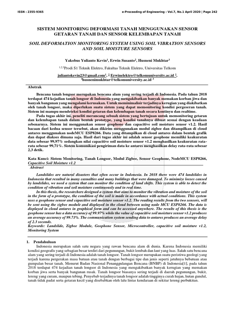 Sistem Monitoring Deformasi Tanah Menggunakan Sensor Getaran Tanah Dan Sensor Kelembapan Tanah ...