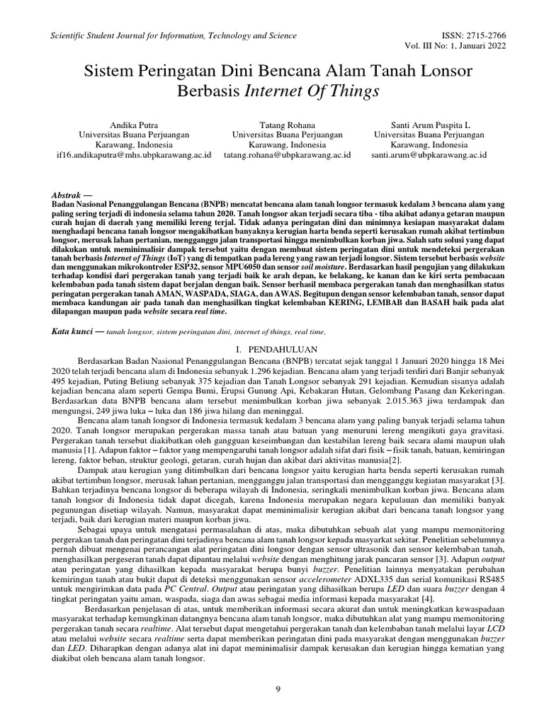 Sistem Peringatan Dini Bencana Alam Tanah Lonsor Berbasis Internet of ...