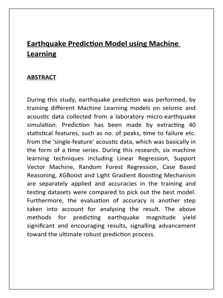 Earthquake Prediction Model Using Machine Learning | PDF Earthquake Prediction Model Using Machine Learning | PDF