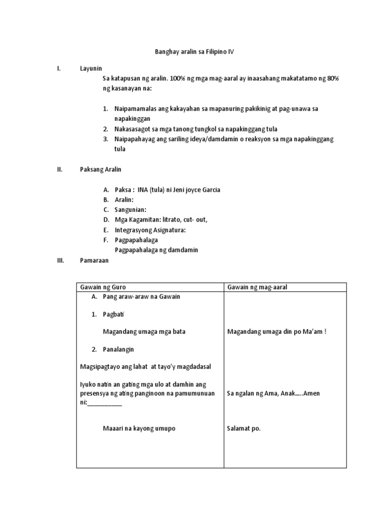 Banghay Aralin (Tagalog) | PDF