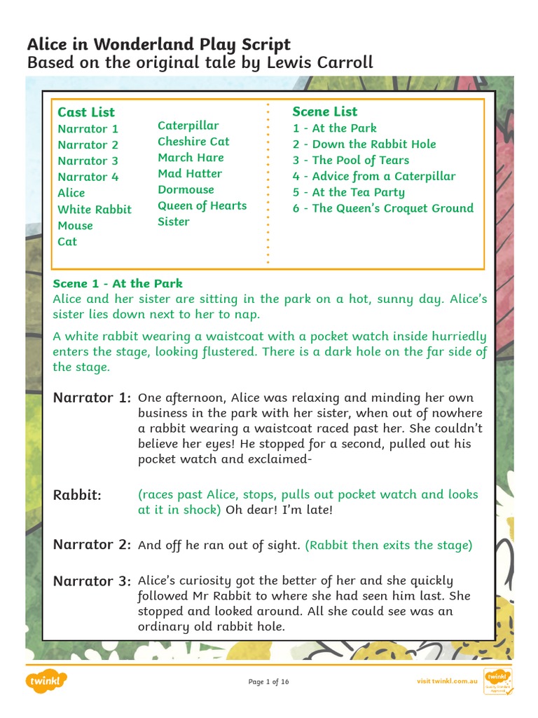 AU L 1625885066 Alice in Wonderland Play Script - Ver - 5 | PDF | Alice's Adventures In ...