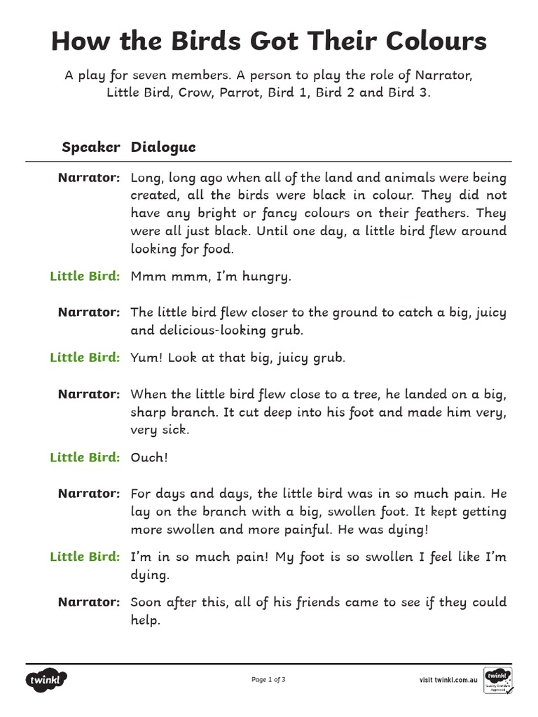 Au T 1654727908 How The Birds Got Their Colours Play Script - Ver - 2 ...
