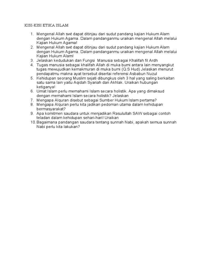 Kisi-Kisi Etika Islam | PDF | Agama & Spiritualitas