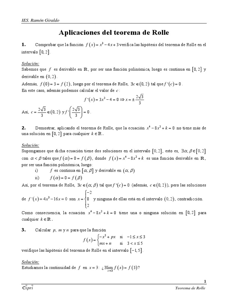 MAT 2-Aplicaciones Del Teorema de Rolle | PDF | Ecuaciones | Derivado
