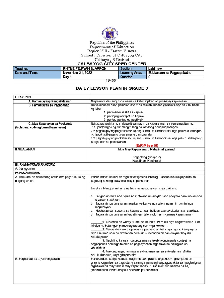 Department of Education Schools Division of Calbayog City Calbayog 3 ...