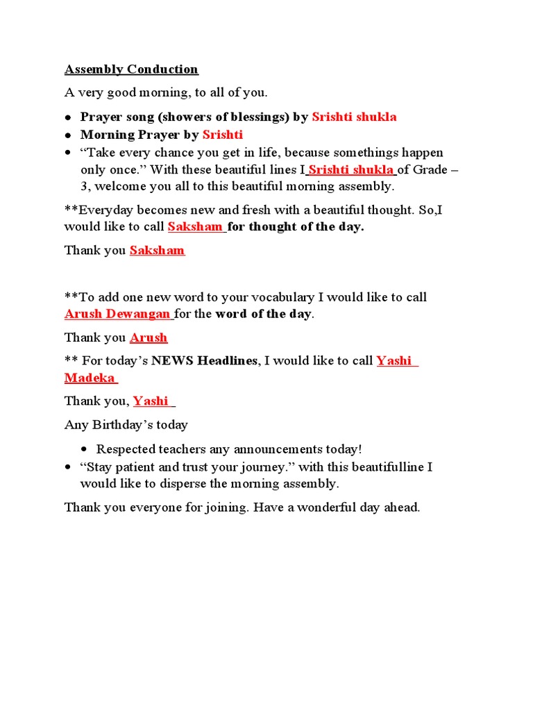 Assembly Conduction Thursday 22 November 2021 (1) | PDF