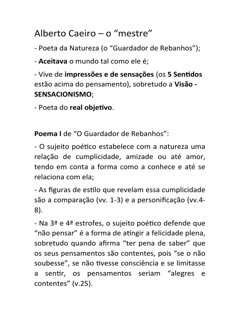 Análise dos poemas I e IX de "O Guardador de Rebanhos | PDF